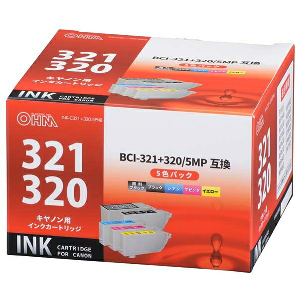 　ギフトサービスについて・商品名: キヤノン BCI-321+320/5MP互換(5色パック)・型番: INK-C321+320-5PNB・JANコード: 4971275141230・販売元: (株)オーム電機【特徴】●キヤノン純正インクカ...