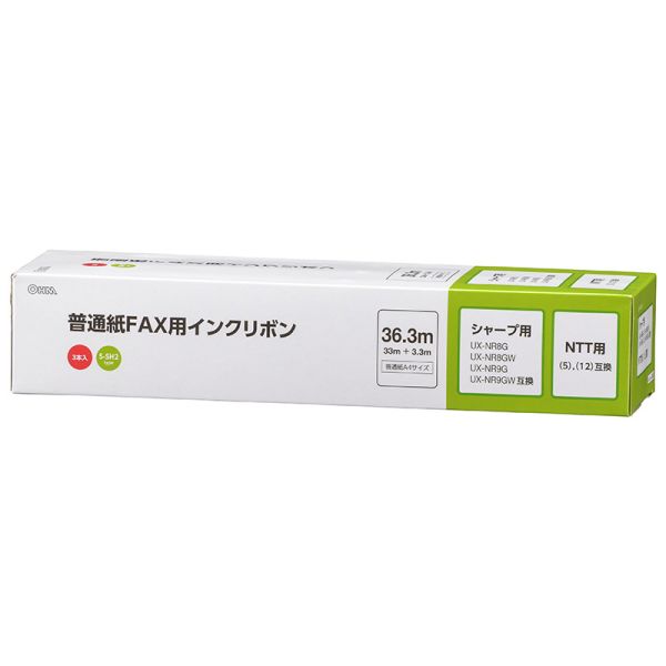 　ギフトサービスについて・商品名: ファクス用インクリボン S-SH2タイプ(3本入り)・型番: OAI-FHD36T・JANコード: 4971275138612・販売元: (株)オーム電機【特長】●シャープ、NTTファクシミリの交換用汎用...