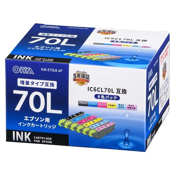 　ギフトサービスについて・商品名: エプソン 増量タイプ IC6CL70L互換インク(6色パック)・型番: INK-E70LB-6P・JANコード: 4971275141377・販売元: (株)オーム電機【特長】あんしん きれい やさしいイ...