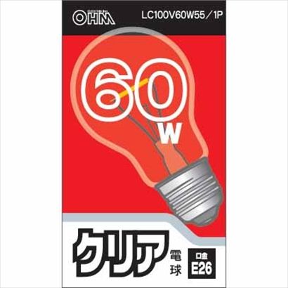 　ギフトサービスについて・商品名: 白熱電球(60W/クリア/E26)・型番: LC100V60W55/1P・JANコード: 4971275617520・販売元: (株)オーム電機【特長】製造元:旭光電機工業 ● 口金サイズE26、消費電力...