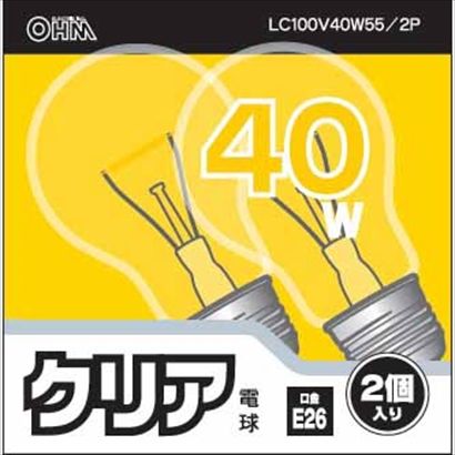 　ギフトサービスについて・商品名: 白熱電球(40W/クリア/E26/2個入り)・型番: LC100V40W55/2P・JANコード: 4971275617582・販売元: (株)オーム電機【特長】製造元:旭光電機工業 ● 口金サイズE26...