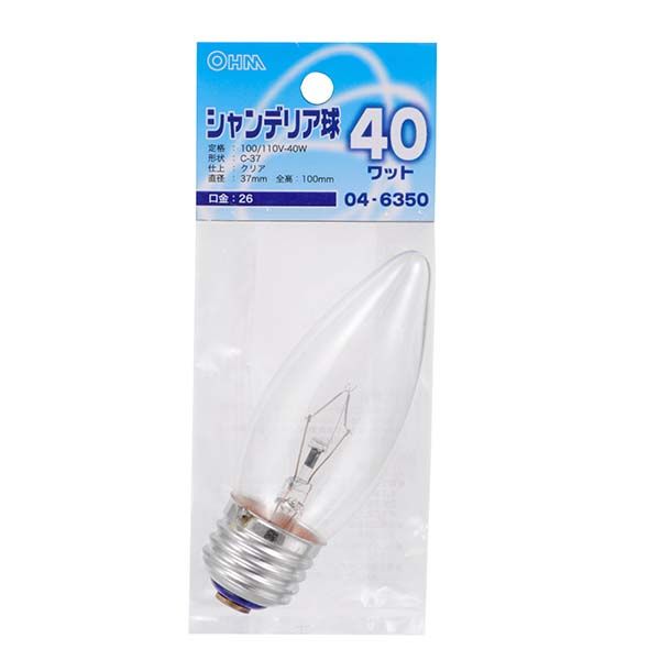 　ギフトサービスについて・商品名: シャンデリア球(40W/クリア/C-37/E26)・型番: LB-C7640-C・JANコード: 4971275463509・販売元: (株)オーム電機【仕様】■ 口金:E26■ 定格:100/110V-...