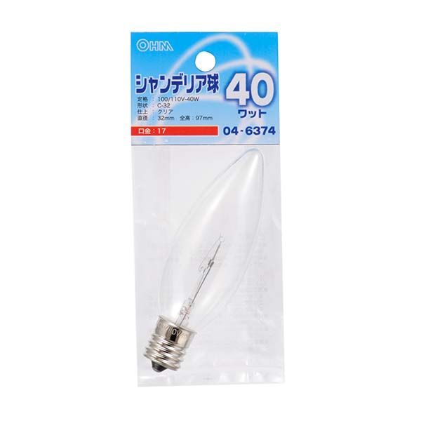 　ギフトサービスについて・商品名: シャンデリア球(40W/クリア/C-32/E17)・型番: LB-C2740-C・JANコード: 4971275463745・販売元: (株)オーム電機【仕様】■ 口金:E17■ 定格:100/110V-...