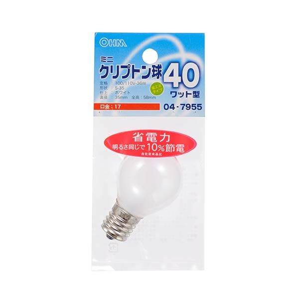 　ギフトサービスについて・商品名: ミニランプ クリプトン(40W相当/ホワイト/S-35/E17)・型番: LB-S3740K-W・JANコード: 4971275479555・販売元: (株)オーム電機【特長】■定格:100/110V-3...