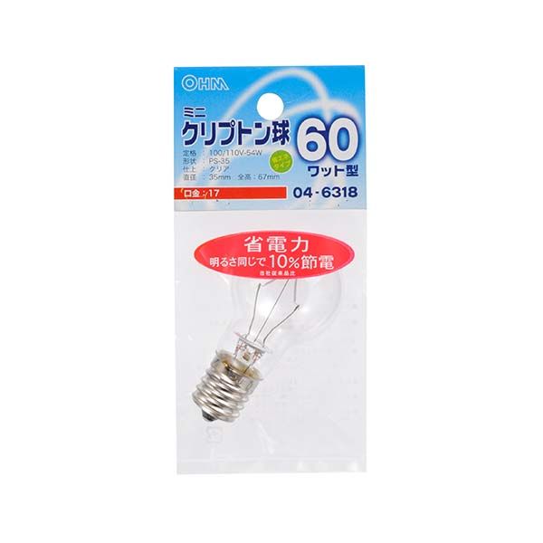 　ギフトサービスについて・商品名: ミニクリプトン球(60W相当/クリア/PS-35/E17)・型番: LB-PS3760K-C・JANコード: 4971275463189・販売元: (株)オーム電機【特長】■定格:100/110V-54W...