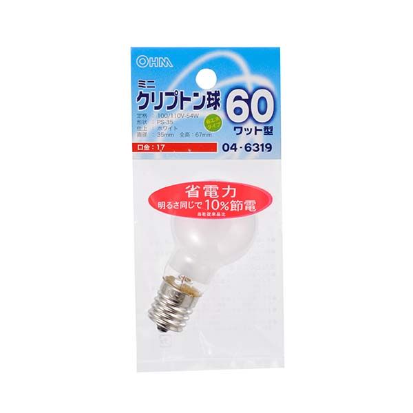 　ギフトサービスについて・商品名: ミニクリプトン球(60W相当/ホワイト/PS-35/E17)・型番: LB-PS3760K-W・JANコード: 4971275463196・販売元: (株)オーム電機【特長】■定格:100/110V-54...