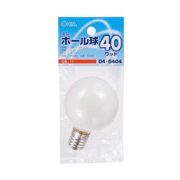 　ギフトサービスについて・商品名: ミニボール球(40W/ホワイト/G50/E17)・型番: LB-G5740-W・JANコード: 4971275464049・販売元: (株)オーム電機【仕様】■口金:E17■定格:100/110V-40W...