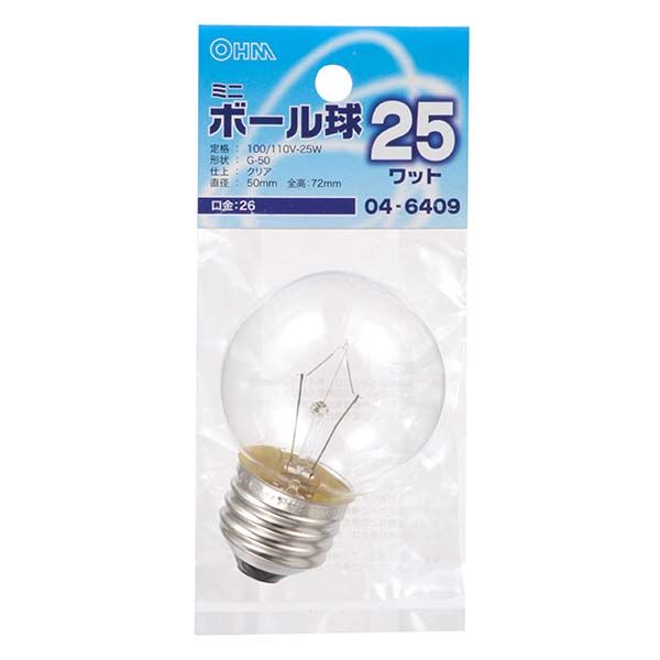 　ギフトサービスについて・商品名: ミニボール球(25W/クリア/G50/E26)・型番: LB-G5625-C・JANコード: 4971275464094・販売元: (株)オーム電機【仕様】■口金:E26■定格:100/110V-25W■...