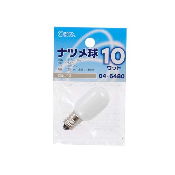 　ギフトサービスについて・商品名: ナツメ球(10W/ホワイト/E12)・型番: LB-T0210-W・JANコード: 4971275464803・販売元: (株)オーム電機【仕様】■ 定格:110V-10W■ 形状:T-20■ 口金:E1...