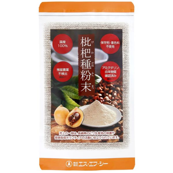 　ギフトサービスについてミネラルやビタミンが含まれているビワ種粉末のビワ種加工食品です。ジュース、ミルク等の飲料に溶かして飲まれますと、小さなお子様でもおいしくお召し上がりいただけます。■ブランド名: エスエフシー■内容量: 内容量:100...