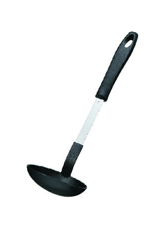 【製品仕様】 ■サイズ（幅×全長）／95×260mm ■板厚／1.5mm ■容量／90cc ■重量／80g ■材質／ 　本　体：ステンレススチール 　樹脂部：66ナイロン＋ガラス繊維（抗菌剤入） ■耐熱温度／240℃