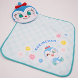アンパンマン コキンちゃん ポケッタブルタオルハンカチ 25×25cm 学生 女性 子供 プチギフト かわいい 小物雑貨　 お顔とタオルハンカチがスナップボタンでつけはずし可能　ループ付き かさばらないサイズ　25×25cm　ポケットサイズ...