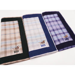 ダックス DAKS タオルハンカチ メンズ チェック＆犬刺繍柄 ガーゼパイル風　25×25cm プレゼント好適品 毎日の必需品として、バッグの中に入れておくとおしゃれです。新生活の準備に会社等でお世話になった方へのちょっとしたギフトプレゼン...