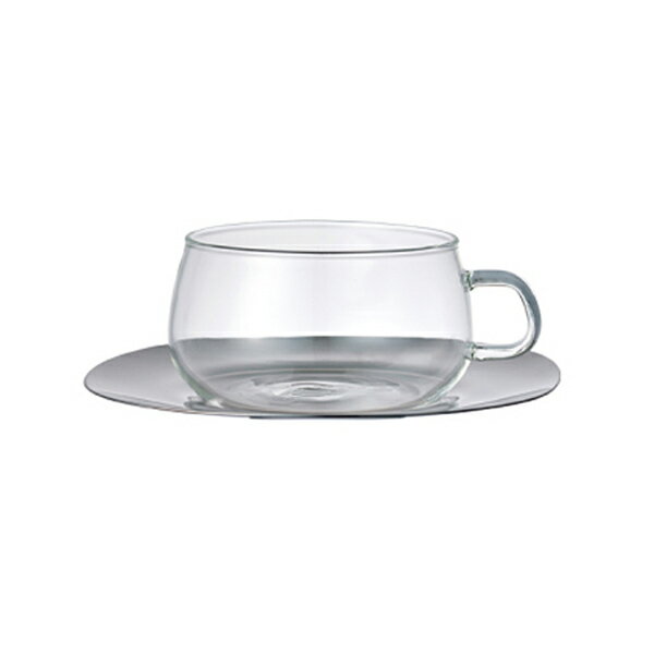 【北海道・沖縄・離島配送不可】 商品説明 ●ステンレスの輝きが美しいソーサーは、スプーンやシュガーを置けるサイズで、来客時にも重宝します。 ●カップは電子レンジで使用できます。 サイズ 約カップ：直径8×幅11.5×高さ5cm、ソーサー：幅...