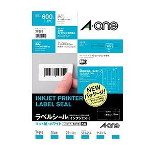 エーワン インクジェットプリンタラベル 30面四辺余白付 角丸 20シート A4判 29191 5P．インクジェットプリンタでの印字適性に優れたラベルです。各種表示用のラベルが手軽にキレイに作れます。乾きが早く、にじまないので小さな文字や線...