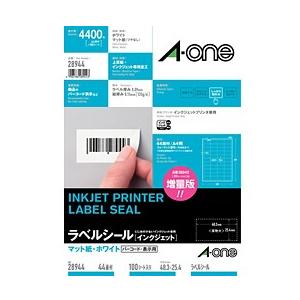 商品名 インクジェットプリンタラベル ?四辺余白付?（A4サイズ・44面・100シート）　28944 型番 28944 JANコード 4906186289443 メーカー エーワン シートサイズ A4判 （210×297mm） 面付き 44...