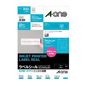 商品名 インクジェット用光沢紙ラベル ?ネーム/表示用?(A4サイズ・30面・10シート)　29251 型番 29251 JANコード 4906186292511 メーカー エーワン シートサイズ A4判（210×297mm） 面付き 30...