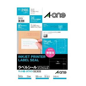 商品名 インクジェットプリンタラベル（A4サイズ・21面・100シート） 28924 型番 28924 JANコード 4906186289245 メーカー エーワン シートサイズ A4判 （210×297mm） 面付き 21面 （3列×7段...