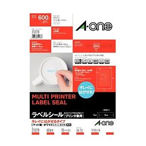 商品名 マルチプリンタラベル　?各種表示用・再はくりタイプ?（A4サイズ・60面・10シート） 31278 型番 31278 JANコード 4906186312783 メーカー エーワン シートサイズ A4判 （210×297mm） 面付き...