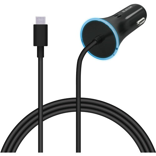 エレコム MPA-CCCPD01BK カーチャージャー Type-C USB-C PD認証 ストレートタイプ 1.5m 18W インジケーター搭載 ブラック ●充電状況がすぐ見えるインジケーターを搭載。USB-IFのPower Delive...