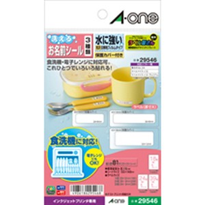 エーワン 29546 はがきサイズのプリンタラベル 洗えるお名前シール 水に強い光沢フィルムタイプ保護カバー付 3種類発売日：2015年01月下旬●透明保護カバー付きでこすれや汚れに強いので毎日洗うものにおすすめです。●デザインテンプレート...