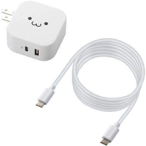 エレコム MPA-ACCP21WF USB Type-C 充電器 PD対応 合計出力32W タイプC ×1 タイプA ×1 Type C to C ケーブル 同梱型 1.5m [ iPhone iPad Galaxy Xperia AQUO...