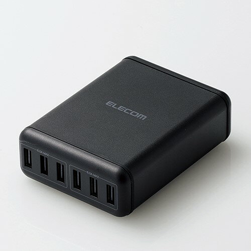 エレコム MPA-ACD03BK 6ポートAC充電器 ブラック●さまざまなUSB機器をこれ一つで急速充電。 1ポート最大出力12W(5V/2.4A)・合計最大出力60W(連続するポートごとに30W(5V/6A)ずつ)で、6つのUSBポートを...