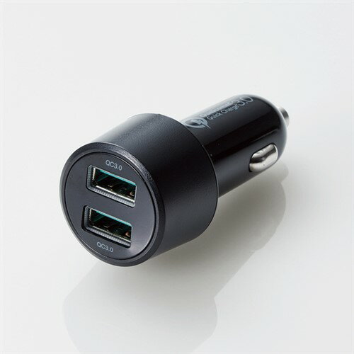 エレコム MPA-CCUQ05BK 車載充電器(Quick Charge3.0・36W・2ポート) ブラック●自動車のアクセサリソケットに差し込むことで、Quick Charge (TM) 3.0対応のスマートフォンを車で急速充電できる車載...