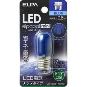 ELPA LED電球 「ナツメ形」（青色・口金E17）　LDT1B-G-E17-G112 ■交流電源：100V 50/60Hz共用■口金：E17■サイズ：全長48X外径20(mm)■質量：10g■定格入力電流：0.01A■定格消費電力：0....