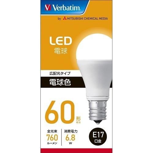 バーベイタム(Verbatim) LDA6LE17GLV4 電球色 LED電球 E17口金 60形 760lm●2017年省エネ基準達成。●40000時間の長寿命。●密閉型器具対応。【仕様】W数：6.8W全光束：760lm定格寿命：4000...