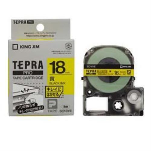 メーカー名：キングジム型番：SC18YE商品名：テプラPROテープカートリッジ 黄色/黒文字 18mmJANコード：4971660769094●はがした時に糊が残りにくく、綺麗に剥がせるテプラPROテープ。●きれいにはがせるテープ幅：18m...