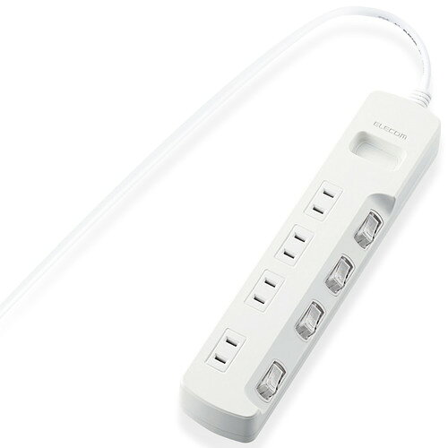 エレコム T-E5A-2410WH 省エネタップ 1m 個別スイッチ付き 4個口 斜め配置スイッチ 絶縁キャップ付き ホワイト ●接続機器ごとにON/OFFでき、待機電力を個別に節約できる個別スイッチが付いた省エネタップです。●ACアダプタ...