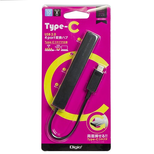 ナカバヤシ UH-C2394BK Type-C4ポートUSB2.0変換ハブ ブラック●ケーブル側に両面挿せるUSB最新規格のType-Cコネクタを搭載●スリムタイプながら4つのUSB2.0ポートを装備●バスパワー専用タイプ【仕様】本体寸法/...