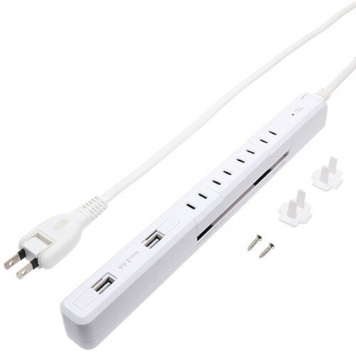 ミヨシ OAT-K24U4P20／WH 耐雷スリム回転USBタップ 4個口2ポート 埃防止スライド扉(USB端子) ホワイト ホワイトOATK24U4P20／WH●USBポート2口搭載、スマートフォンを2台同時充電可能2ポート合計2.4A(...