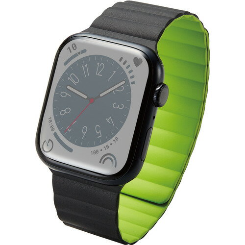 エレコム AW-45BDMAGBK2 Apple Watch 49/45/44/42mm/バンド/マグネット/シリコン/ブラック×グリーン AW45BDMAGBK2●細かな調整でしなやかにフィットし、バックルを使わず簡単に装着できるAppl...