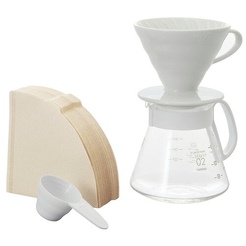ハリオ V60セラミックドリッパー02セット ホワイト XVDD-3012W 発売日：2016年12月21日●世界で認められているV60コーヒードリッパー。人気の有田焼ドリッパーとサーバーのセット。【仕様】サイズ：幅140×奥行121×高さ...