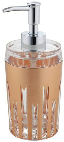 ディスペンサー ルーチェ 300ml ブロンズ (株)ちどり産業●透明感の有る樹脂に、アルミニウムを蒸着する事で、樹脂だけでは考えられない質感です。【仕様】サイズ(mm)：幅81×奥行77×高さ175素材：メタクリルスチレン＊70℃原産国：台湾