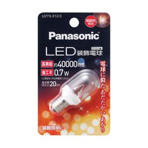 メーカー名：パナソニック商品名：LED電球 （装飾電球T形・全光束20lm/電球色相当クリアタイプ・口金E12）型番：LDT1LE12CJANコード：4902704778833発売年月日 2013年06月21日内形寸法：＊＊（7.5g）高さ...