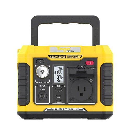 コンピューケース・ジャパン AD300B ポータブル電源 Togopower 300W リチウムイオン電池 PD対応 瞬間最大 600W イエロー発売日：2023年12月1日●いつでも、どこでも、電源を楽に使える 安心の日本サポート重さ約2...