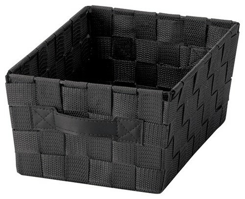 バスケット SF-907 ブラック 幅18.5×奥行27×高さ12cm●PPストラップ編みのバスケット。三段ボックスに入ります(1/4クォーターサイズ)【仕様】サイズ（cm）：幅18.5×奥行27×高さ12素材：PP・合皮原産国：中国