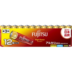 富士通 LR6FH(12S) アルカリ乾電池 ハイパワータイプ 単3形 1.5V 12個パック●ワイドレンジ性能をさらに向上させた高性能アルカリ乾電池。●大電流機器から中電流機器に適しています。個数12個パックサイズφ14.5×50.5本体...
