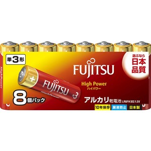 富士通 LR6FH(8S) アルカリ乾電池 ハイパワータイプ 単3形 1.5V 8個パック●ワイドレンジ性能をさらに向上させた高性能アルカリ乾電池。●大電流機器から中電流機器に適しています。個数8個パックサイズφ14.5×50.5本体重量2...