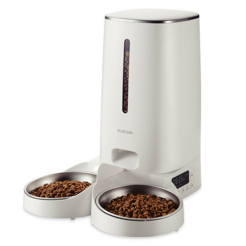 エレコム PET-AF04WH ペット用タイマー式自動給餌器 2皿タイプ 丸洗い可能 ドライフード専用 ステンレス製ボウル 2個 ホワイト 発売日：2024年6月6日●お留守番のときも、いつものごはんを同じように。給餌のタイミングや量を細か...
