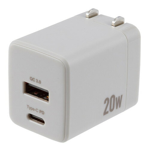 ナカバヤシ JYU-ACU011GY 20W PD対応 USB AC充電器 グレージュ発売日：2024年6月下旬●くすみカラーのUSB AC充電器最大出力20W Type-C+USB Aの2ポートタイプ●USB PD(Power deliv...