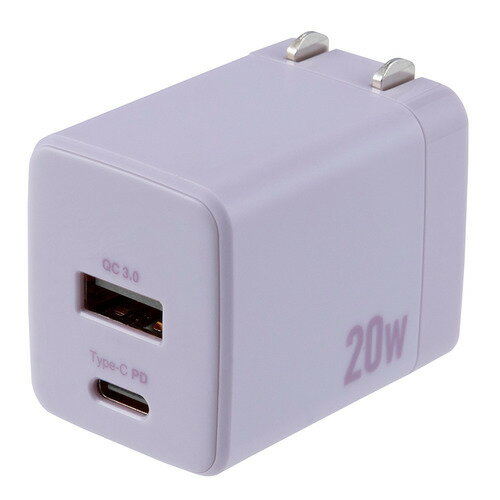 ナカバヤシ JYU-ACU011PUR 20W PD対応 USB AC充電器 パープル発売日：2024年6月下旬●くすみカラーのUSB AC充電器最大出力20W Type-C+USB Aの2ポートタイプ●USB PD(Power deliv...