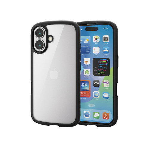 エレコム PM-A24ATSLFCBK iPhone 16 ハイブリッド ケース カバー 衝撃吸収 軽量 カメラ保護 ワイヤレス充電可 ストラップホール・シート付 ブラック ●全周に配置した独自設計のエアークッションが衝撃を吸収し、背面には...