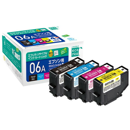 エコリカ ECI-EIB06A-5P エプソン IB06CL5A 互換 リサイクル インク カートリッジ 4色パック 発売日：2024年9月6日●エコリカ リサイクルインクカートリッジ●対応カートリッジ:エプソン IB06CL5A●カラー:...