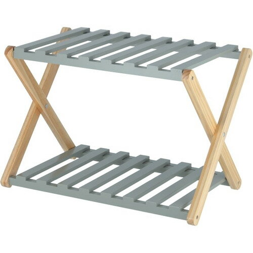 不二貿易 フォールディングウッドラック 2段 リム GYXNA●使わないとき時は畳んで収納できるフォールディングタイプ。●アウトドアにも相性の良い天然木使用のラックです。【仕様】商品サイズ：45×27×32cm材質：天然木(パイン材)原産国：中国
