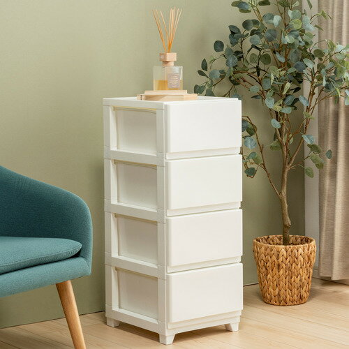 収納用品 デコニーシーヴォ 4段 ホワイト 1個●フロントパネルは光沢を押さえたシックなつや消しタイプ。●工具不要の簡単組立。【仕様】サイズ幅：340×奥行：415×高さ：861mm主材ポリプロピレン製品重量3.9kg原産国日本