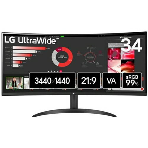 LGエレクトロニクス 34WR50QK-B 34型UWQHDウルトラワイド曲面モニター 100Hz sRGB 99% HDR ノングレア ブラック発売日：2025年2月20日●21:9の横長画面があらゆる場面で活躍【効率的な作業性】■ビジネ...